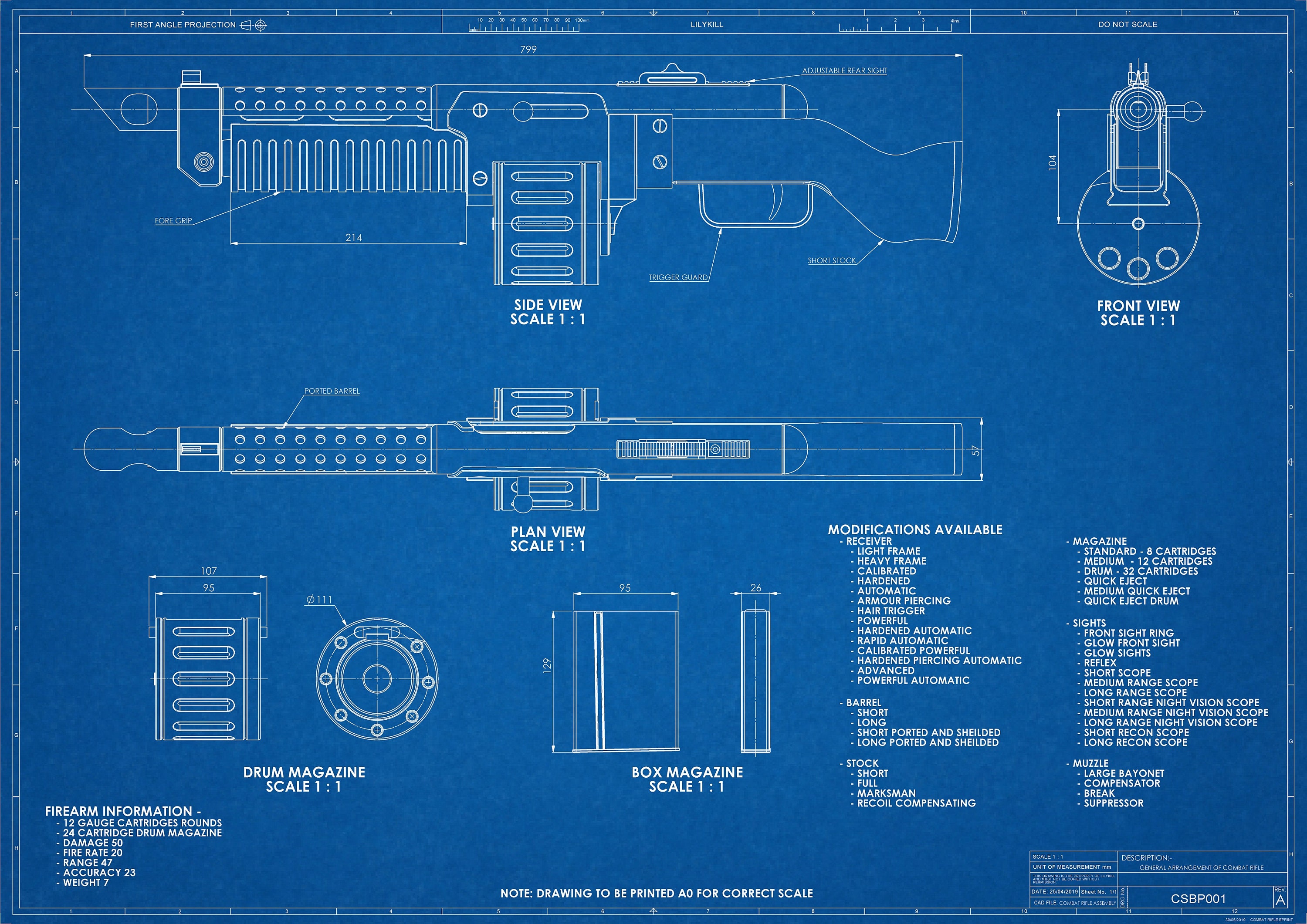 Fallout 4 inspired Combat Shotgun Blueprint Drawing | Etsy