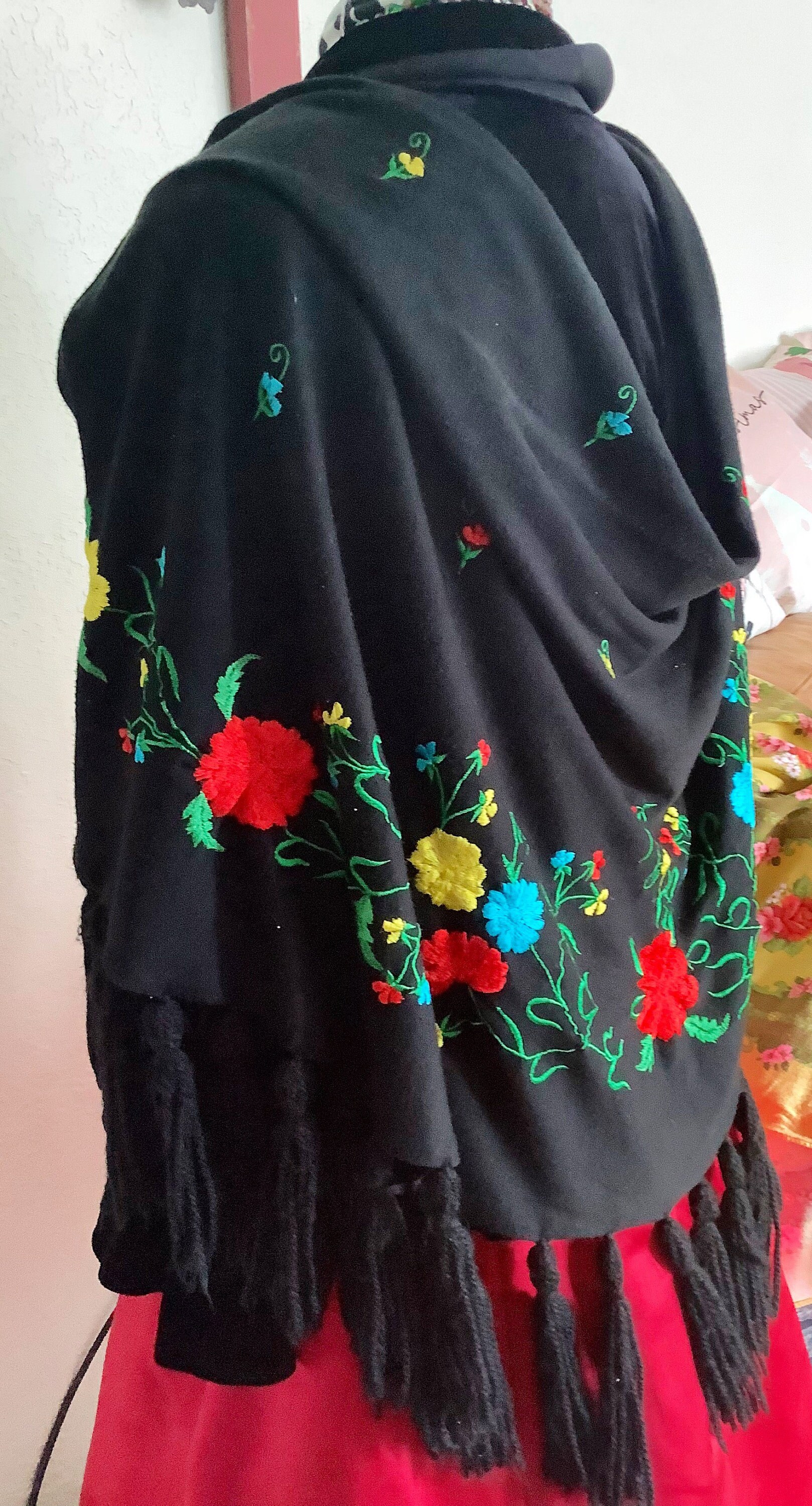 Western Equestrian Black Fringed Bright Colored Floral Embroidered ...