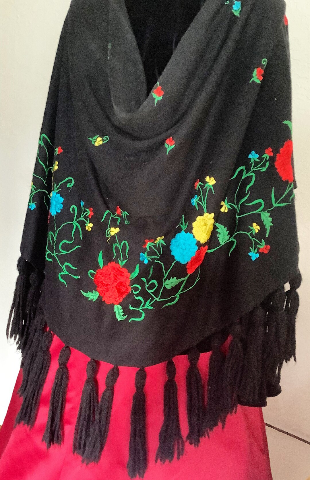 Western Equestrian Black Fringed Bright Colored Floral Embroidered ...