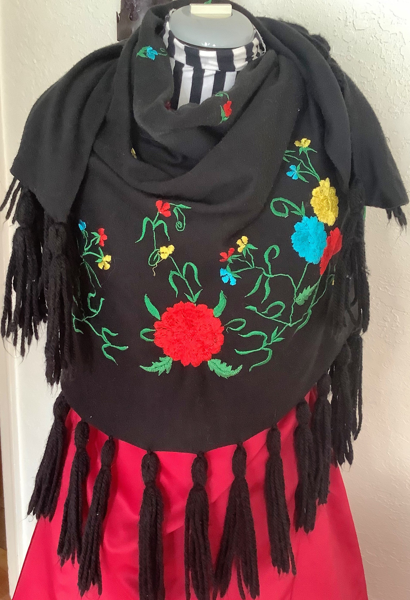 Western Equestrian Black Fringed Bright Colored Floral Embroidered ...