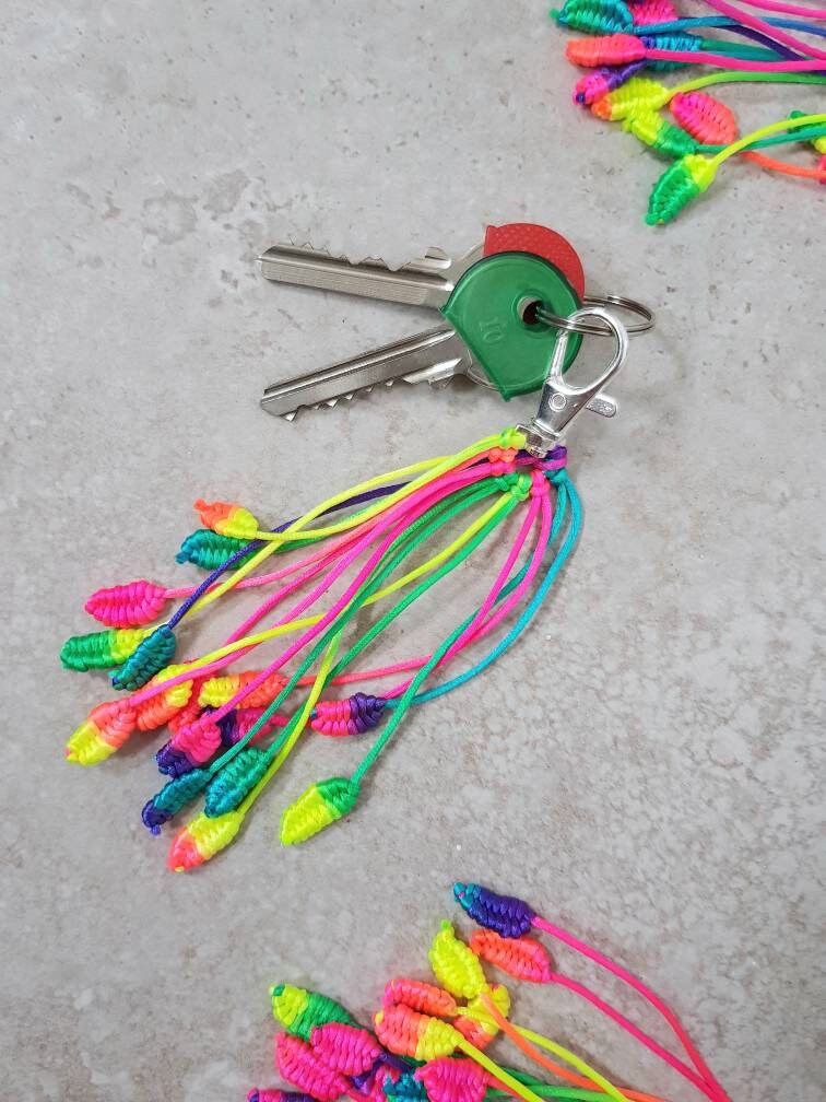 Neon Keyring Psychedelic Keychain Macrame Purse Charm - Etsy UK
