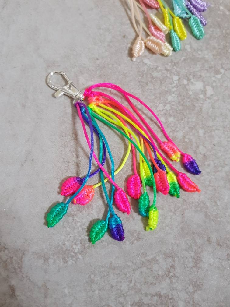 Neon Keyring Psychedelic Keychain Macrame Purse Charm - Etsy UK