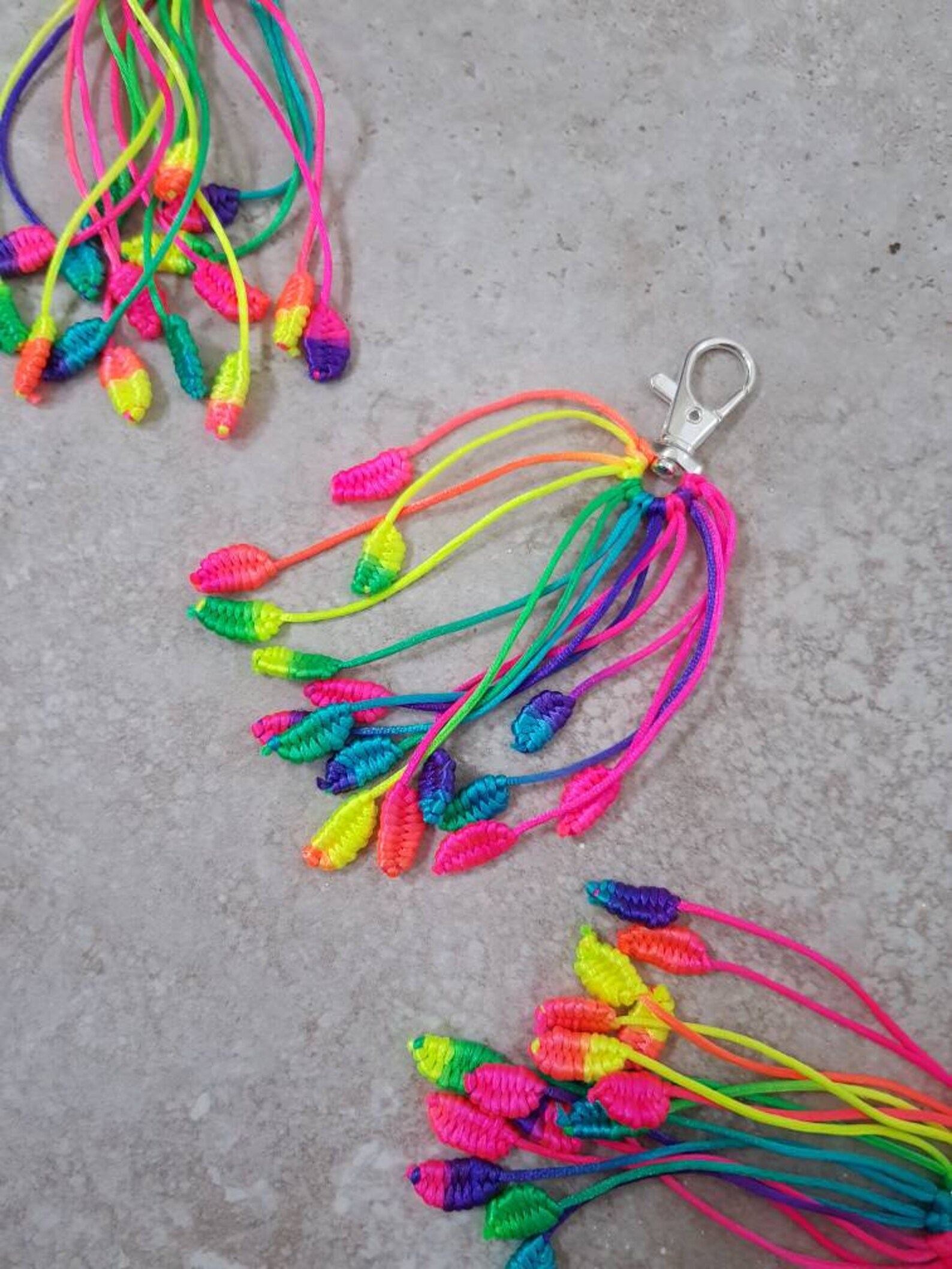 Neon Keyring Psychedelic Keychain Macrame Purse Charm - Etsy UK