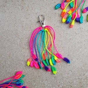 Neon Keyring, Psychedelic Keychain, Macrame Purse Charm, Colourful Bag ...
