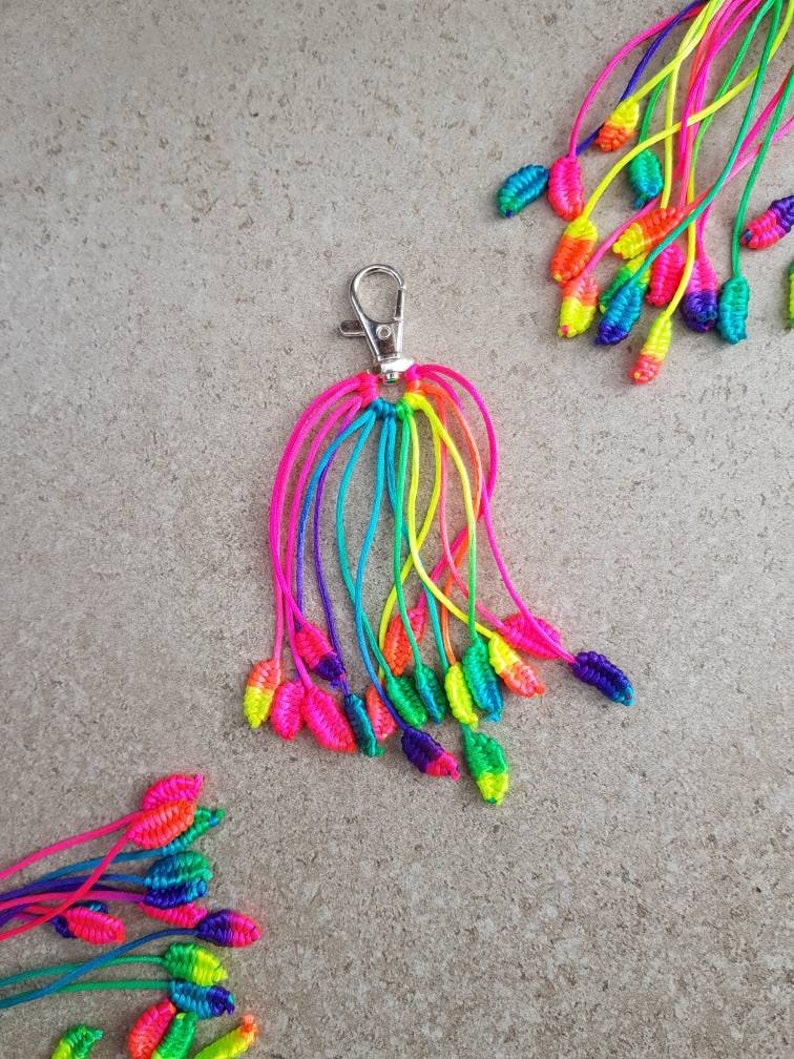 Neon Keyring Psychedelic Keychain Macrame Purse Charm - Etsy UK