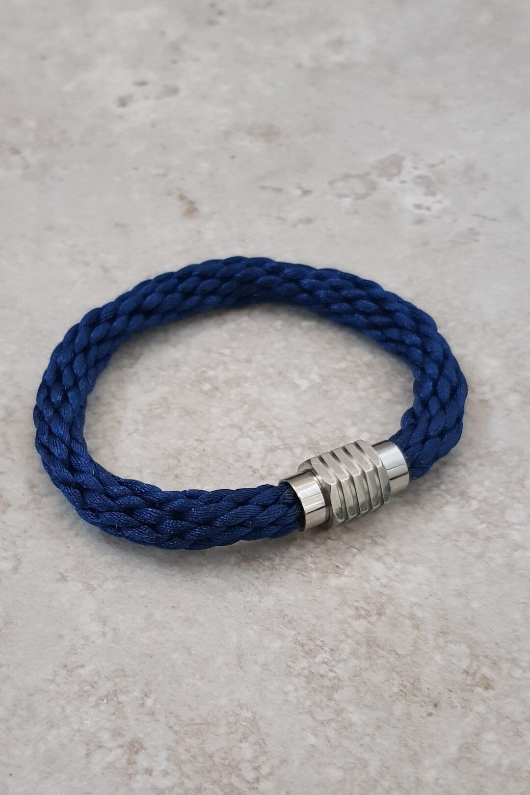 Dark Blue Chunky Rope Bracelets for Men, Stainless Steel Magnetic Clasp, Minimalist Bracelet for ...
