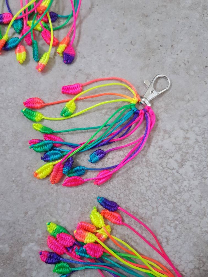 Neon Keyring Psychedelic Keychain Macrame Purse Charm - Etsy UK