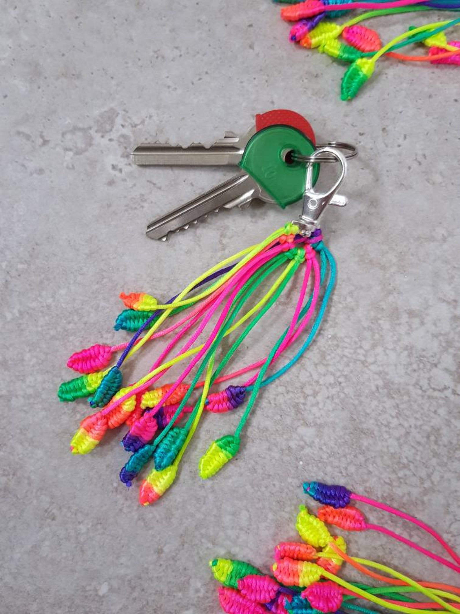 Neon Keyring Psychedelic Keychain Macrame Purse Charm - Etsy UK