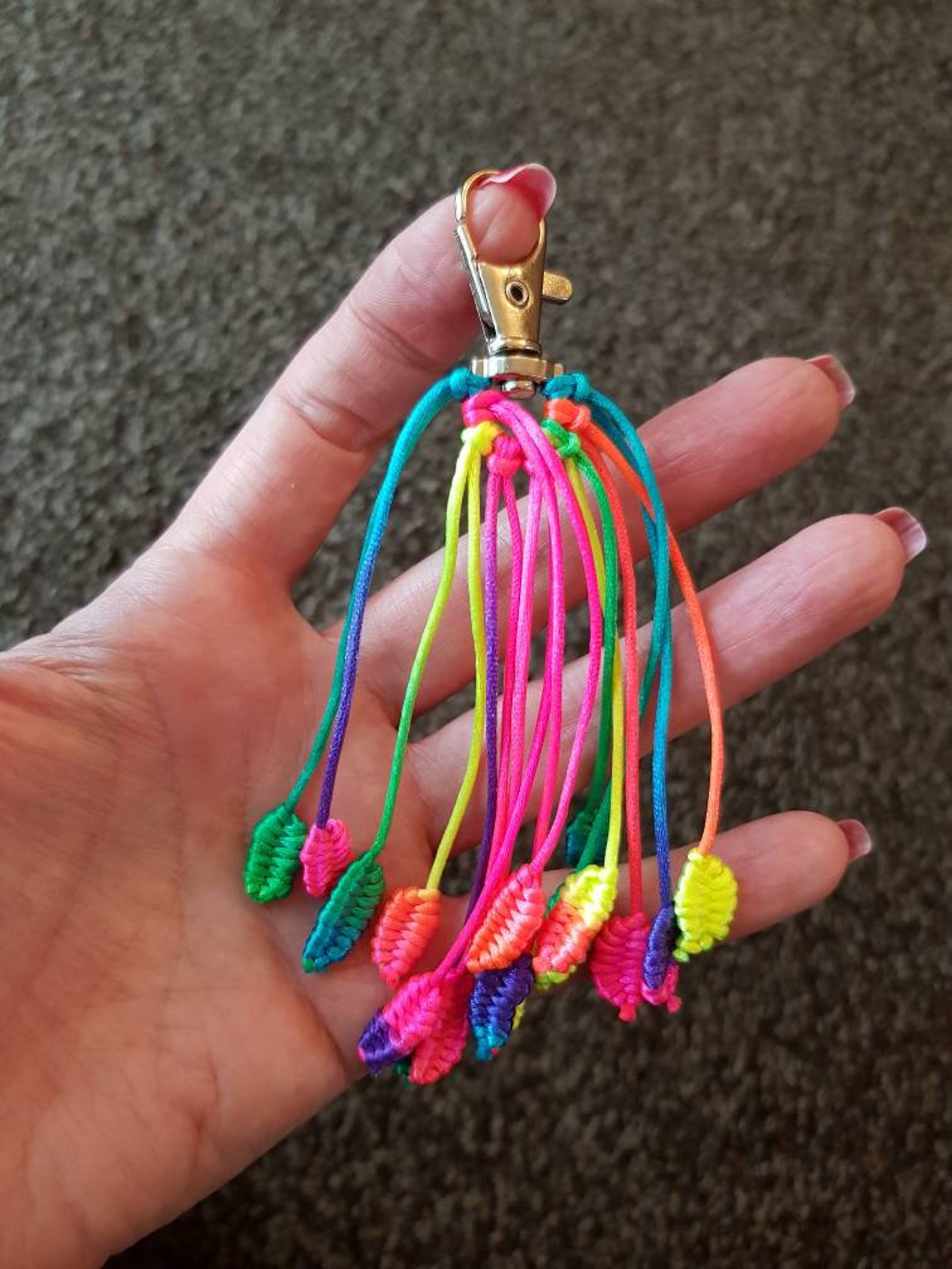 Neon Keyring Psychedelic Keychain Macrame Purse Charm - Etsy UK
