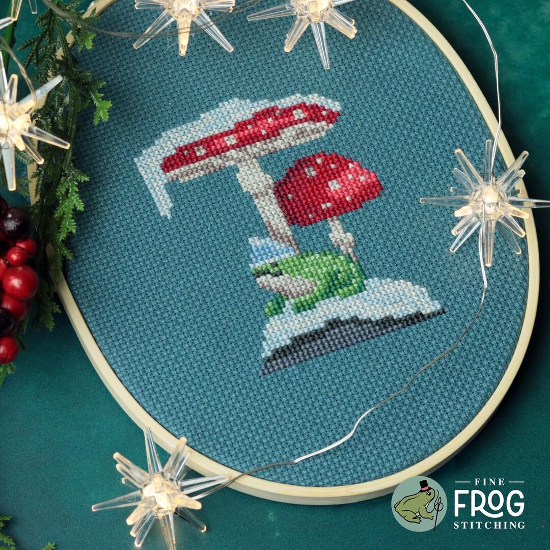 Winter Toadstool Frog - Cross Stitch Chart by Fine Frog Stitching - Etsy