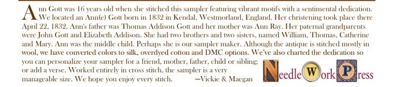 Ann Gott 1848 Cross Stitch Chart by Needlework Press - Etsy