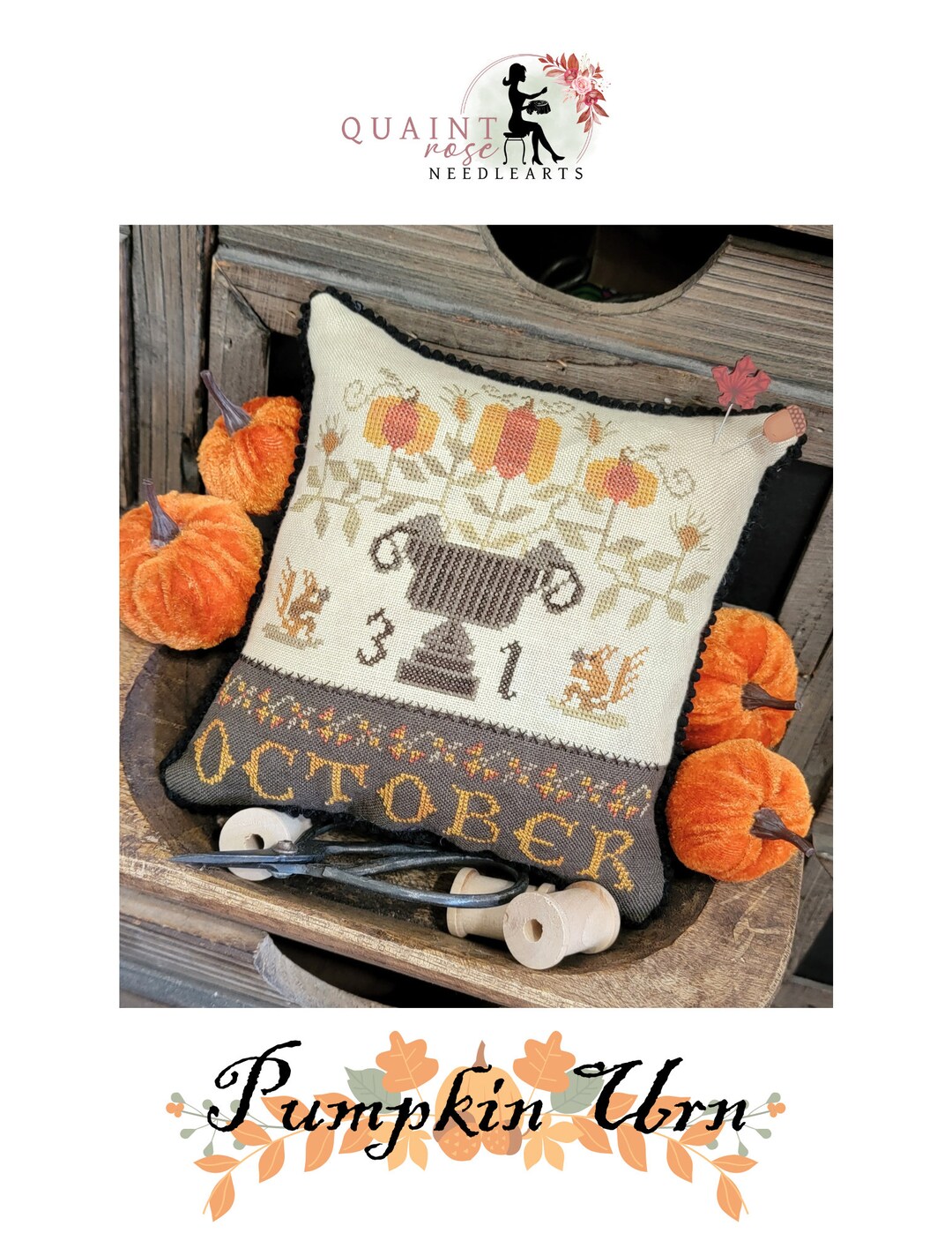 Pumpkin Urn - Cross Stitch Chart by Quaint Rose Needlarts - Etsy