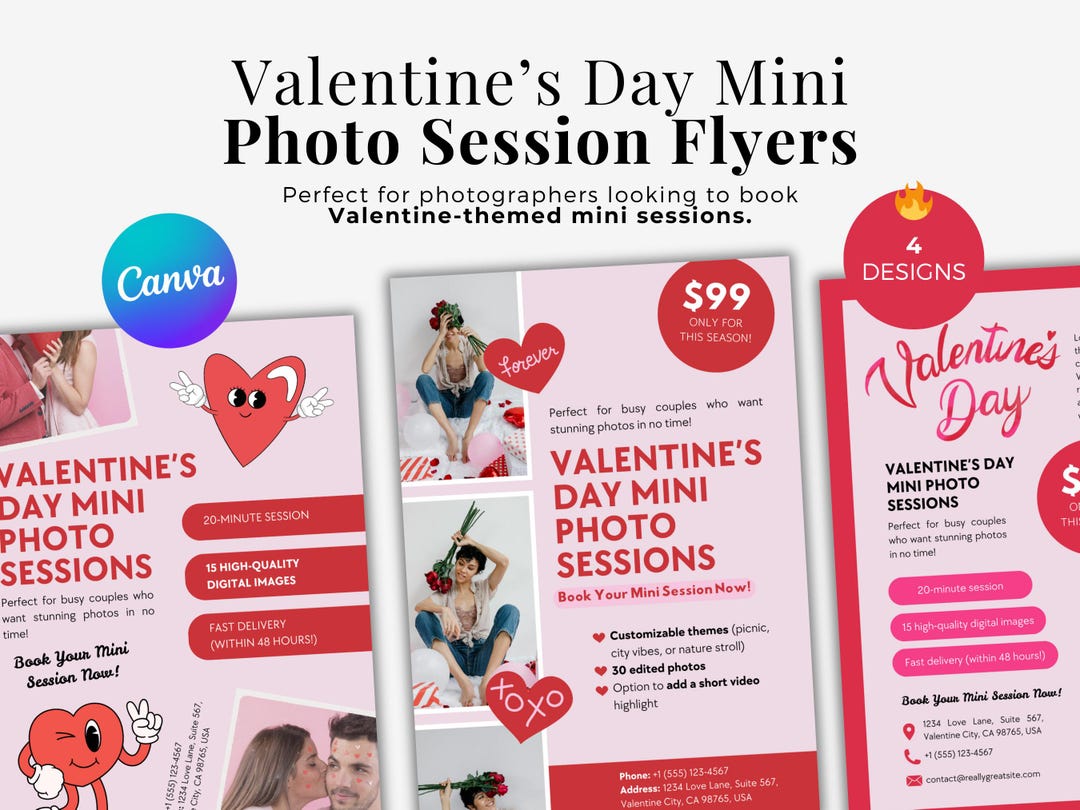 Valentine’s Day Mini Session Flyer Templates | Canva Editable Flyers ...