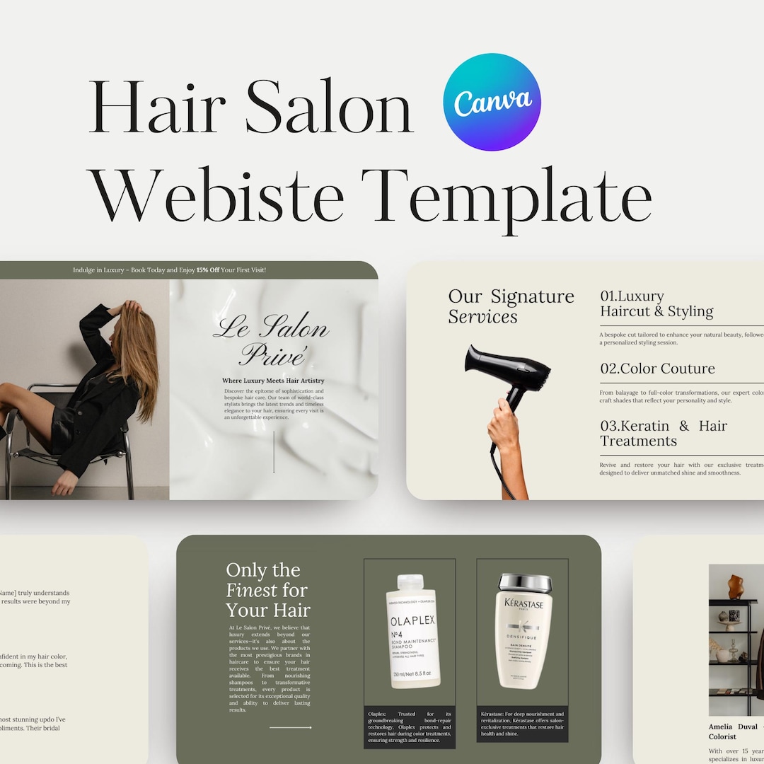 Hair Salon Website Template for Canva | Editable Hair Stylist Landing ...