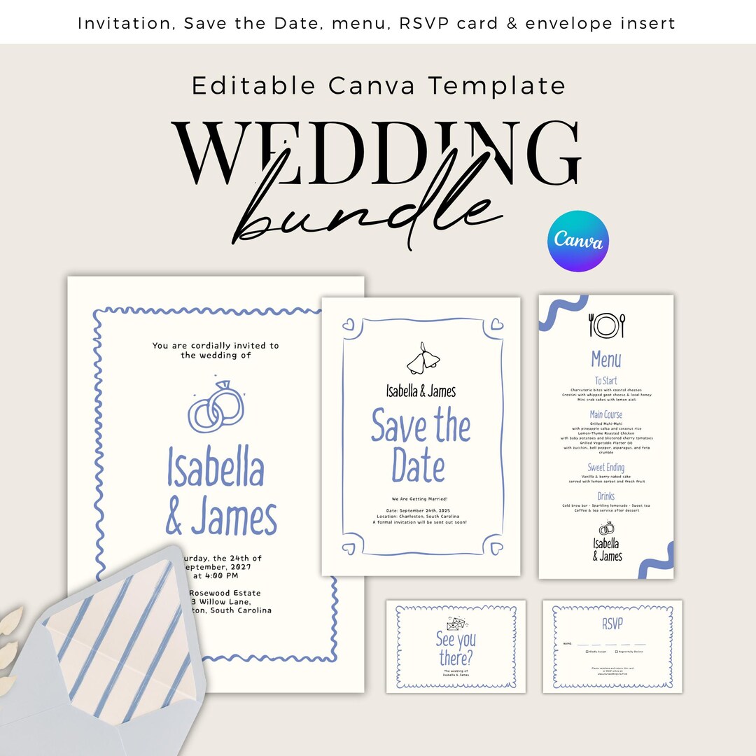 Editable Wedding Invitation Bundle | Canva PRO Templates, RSVP, Save ...