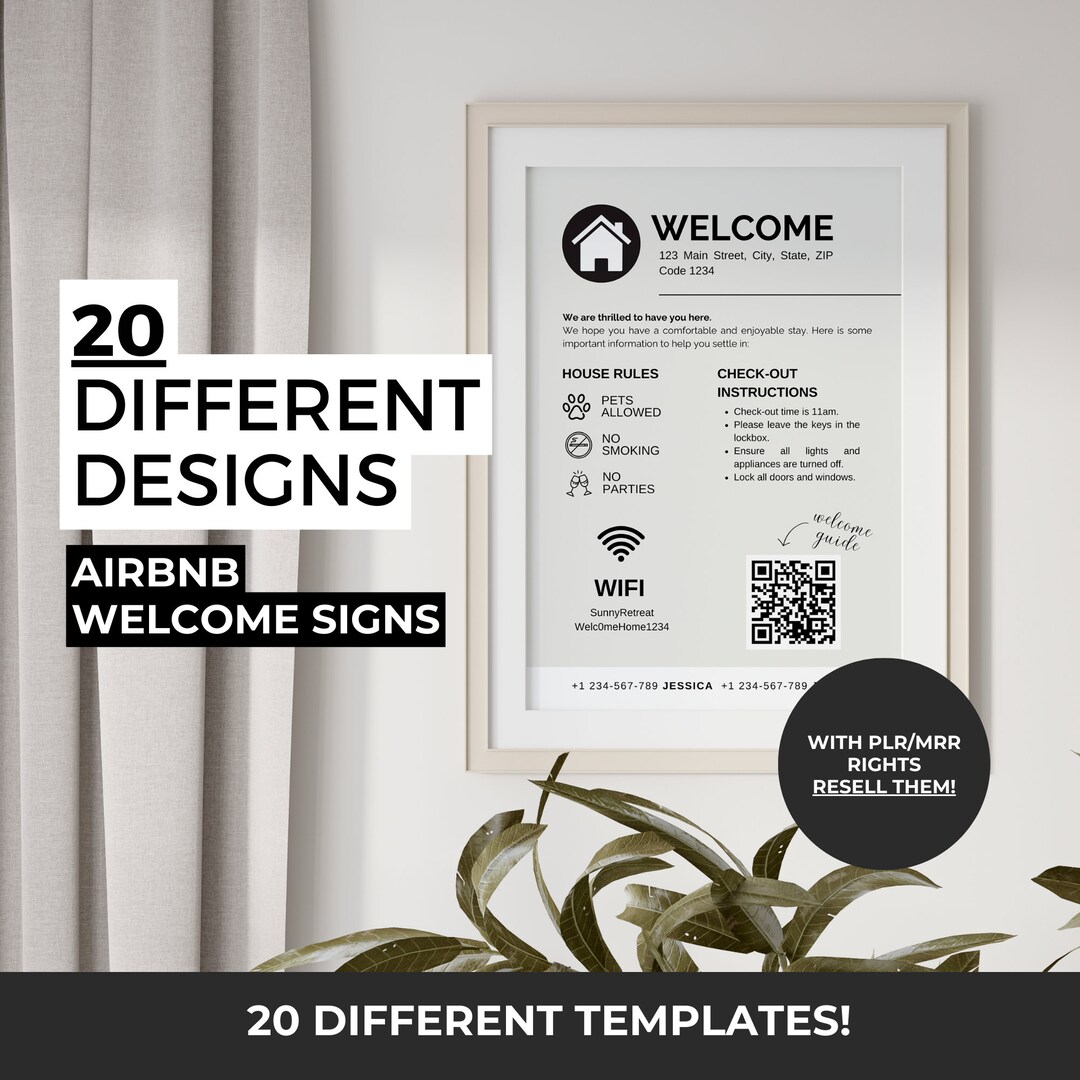 Airbnb Welcome Sign Templates, 20 Editable Designs With PLR & MRR ...