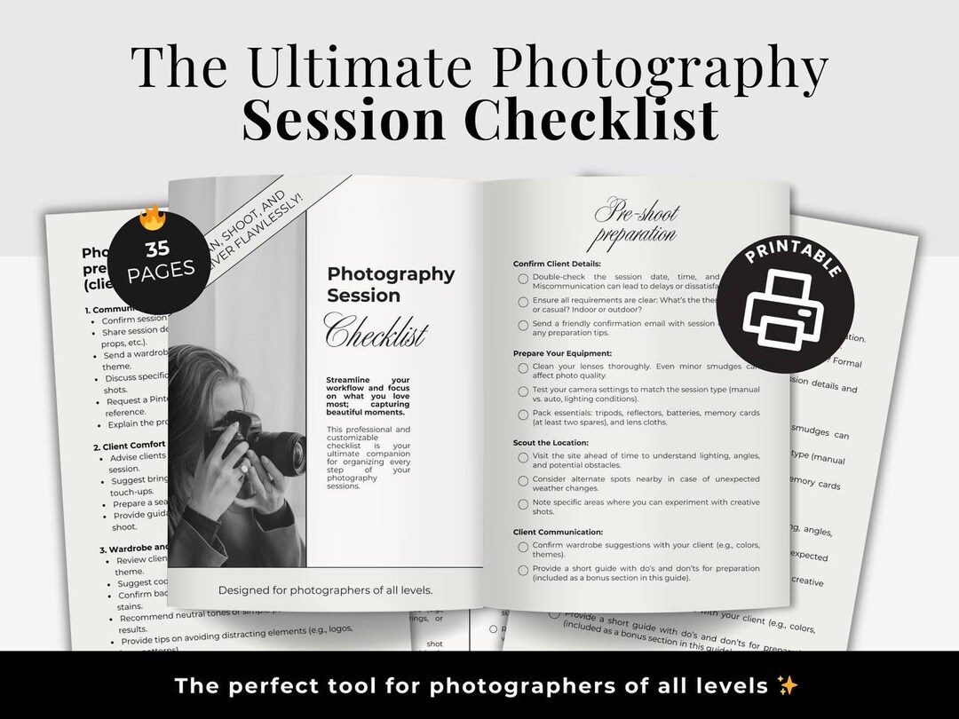 Photography Session Checklist | Editable PDF Planner for Pre-shoot ...