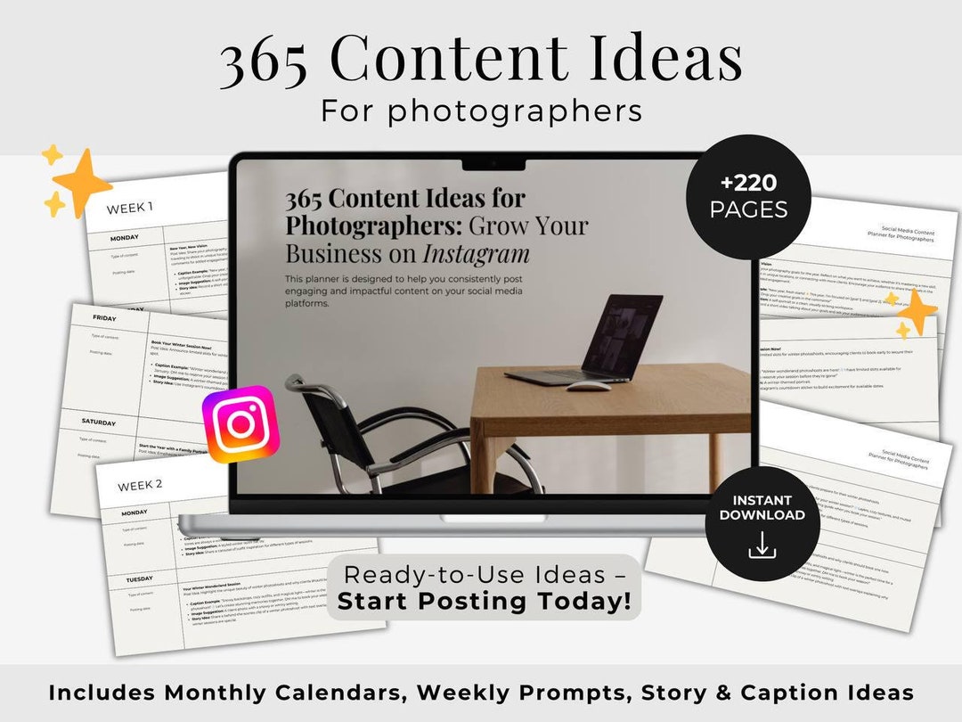 Social Media Content Planner for Photographers | Content Calendar With ...