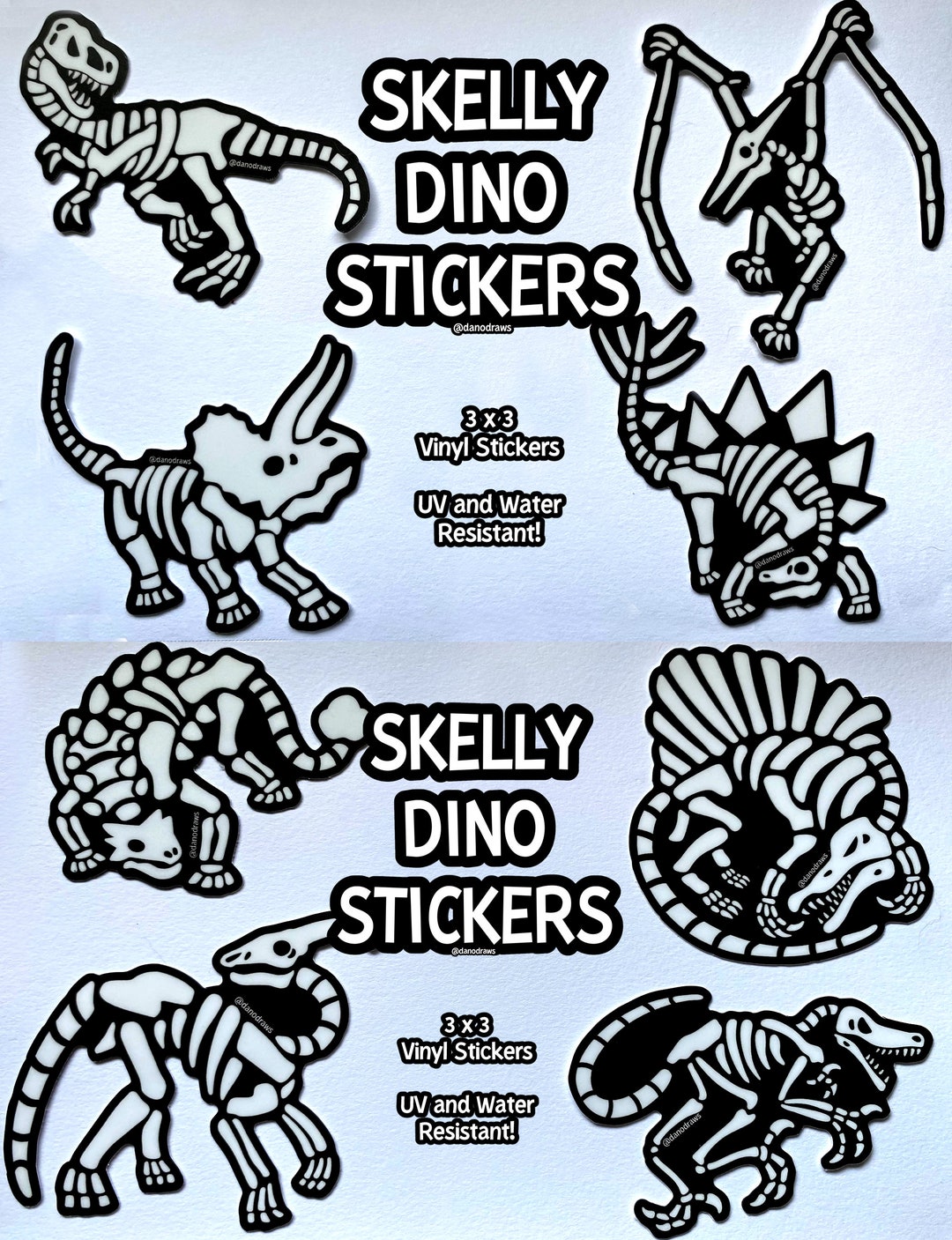 Skelly Dino Vinyl Stickers - Etsy