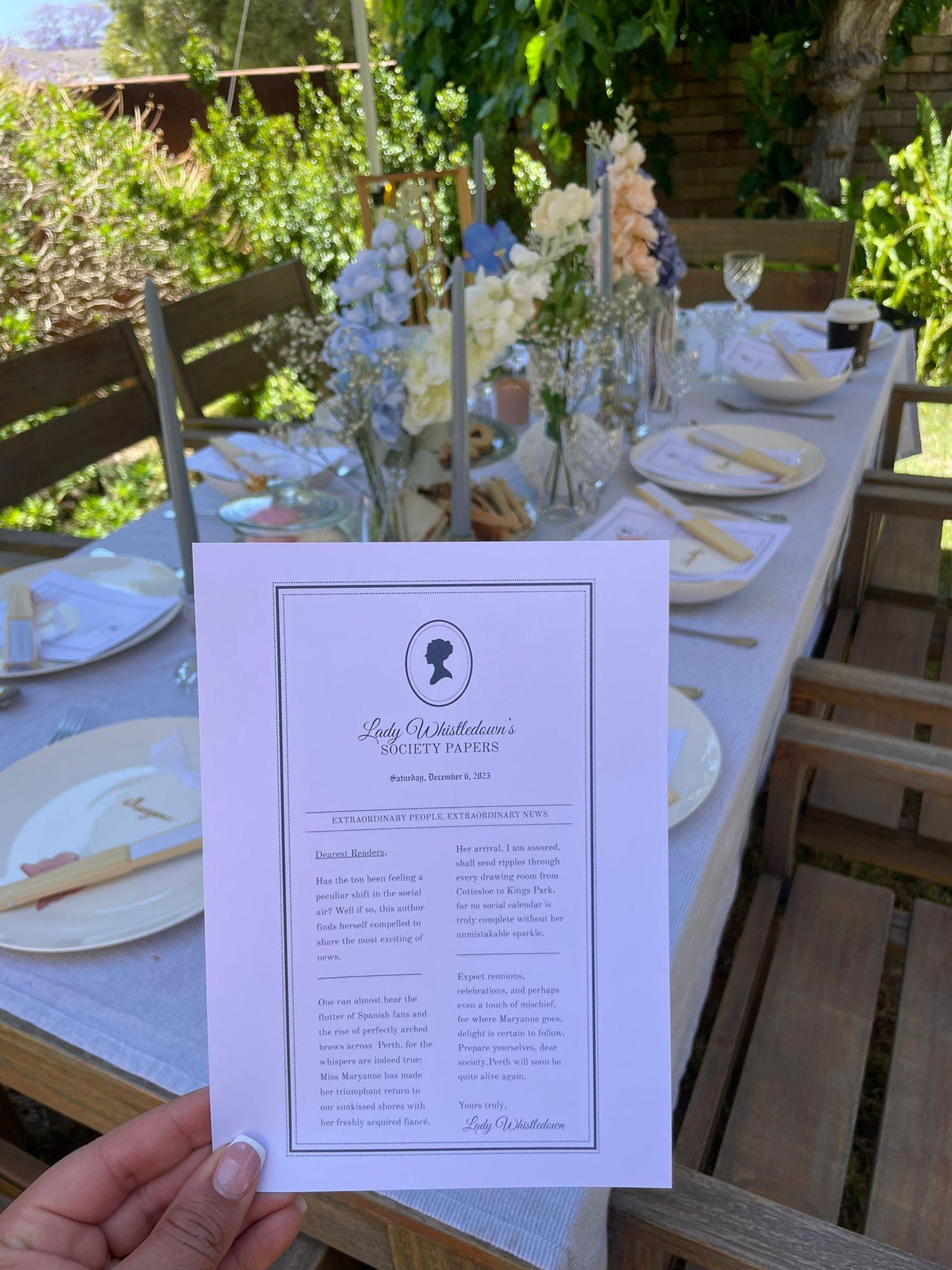 Regency Gossip Paper & Tea Party Menu – Whistledown-style Printable ...