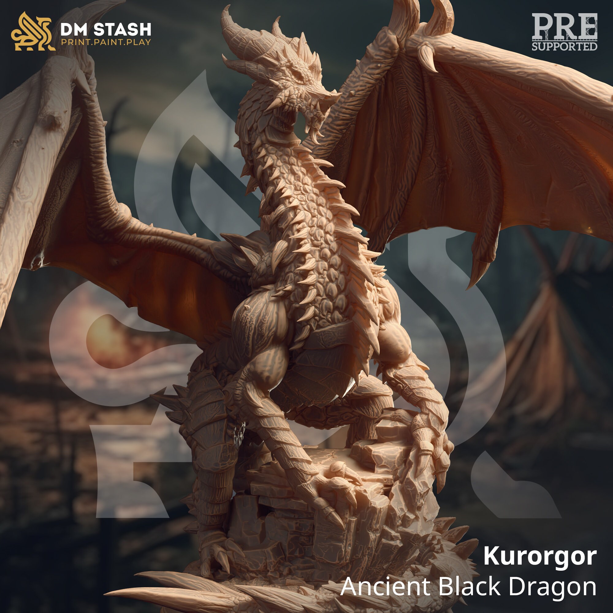 Kurorgor Ancient Black Dragon Tabletop Figure Dnd Dragon DM Stash ...