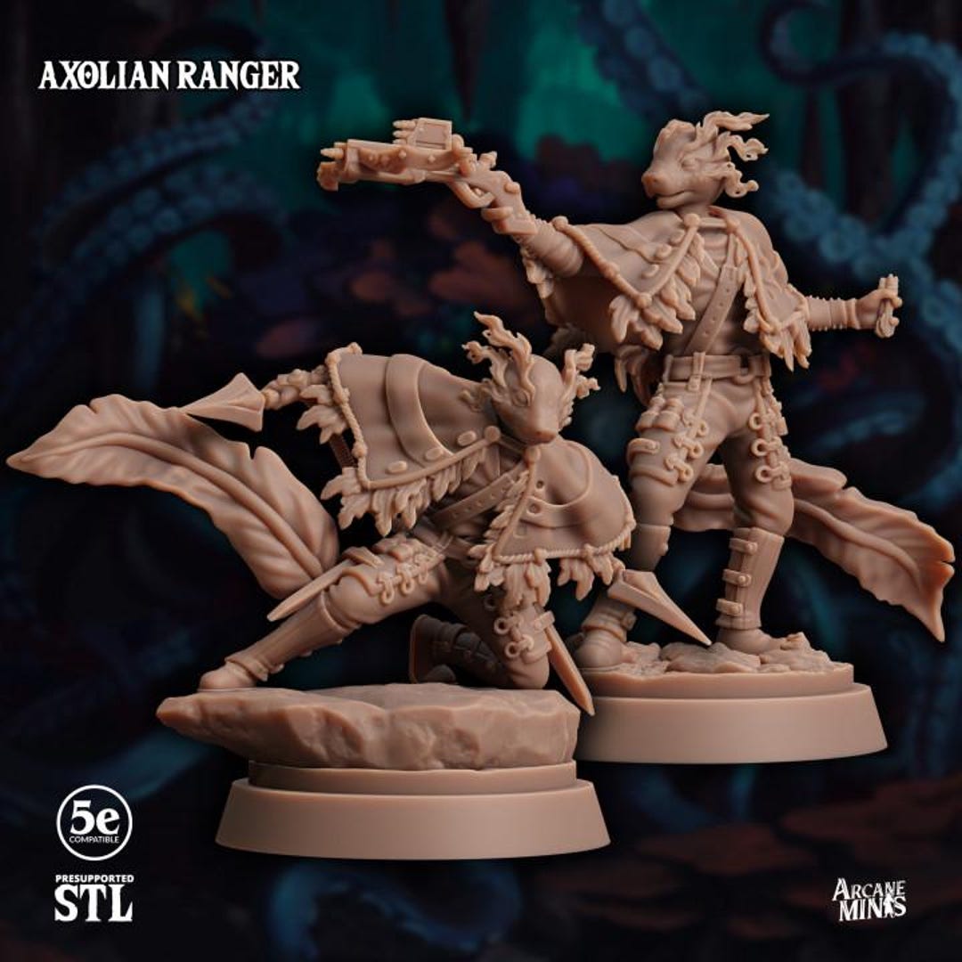 Axolian Ranger - Axolotl Ranger - 25mm Mini - 2 Options - Arcane Minis ...
