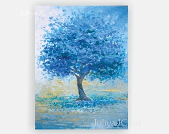 Blue tree art | Etsy