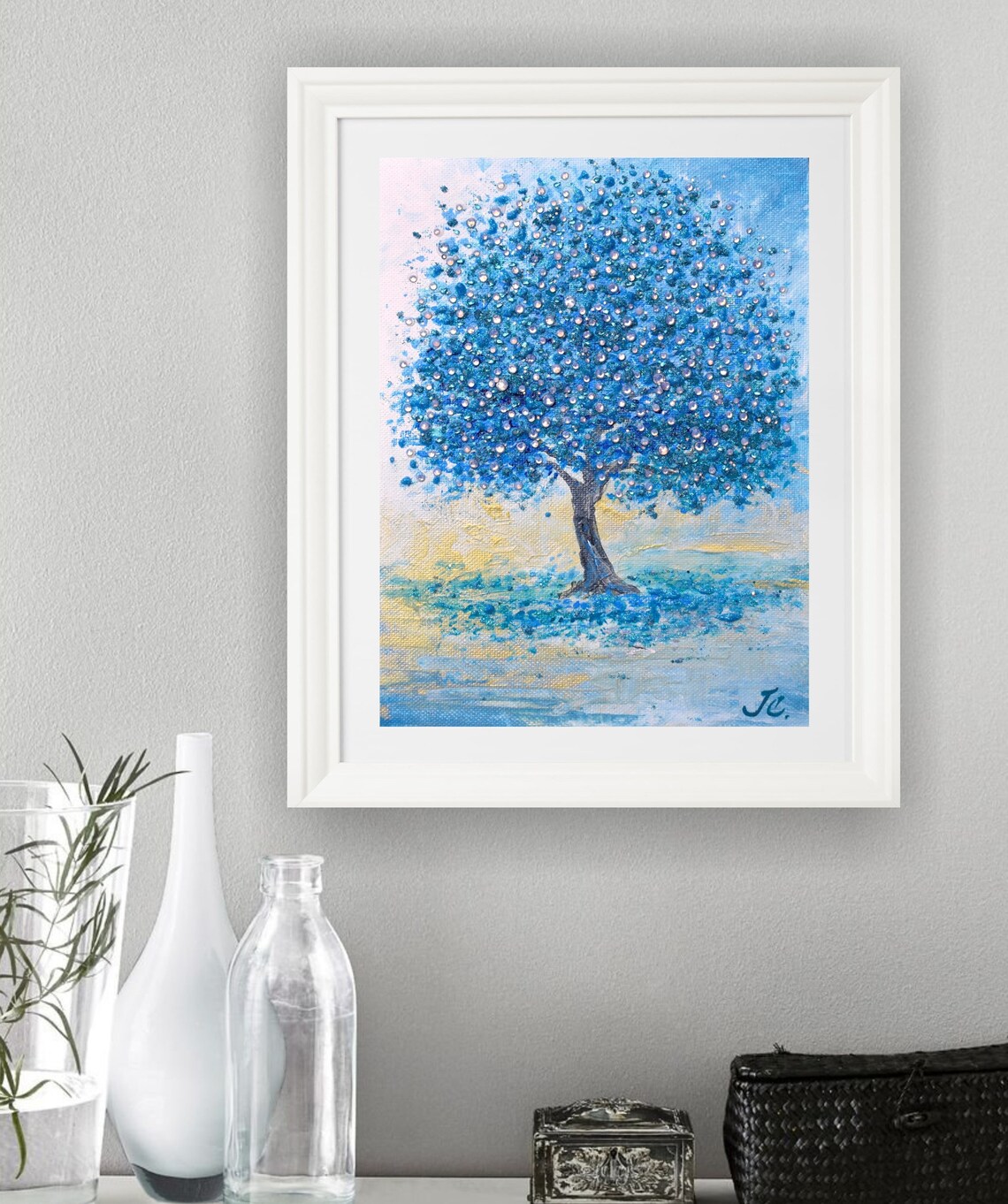 Tree Painting Original Art Blue Tree Artwork Landscape with | Etsy