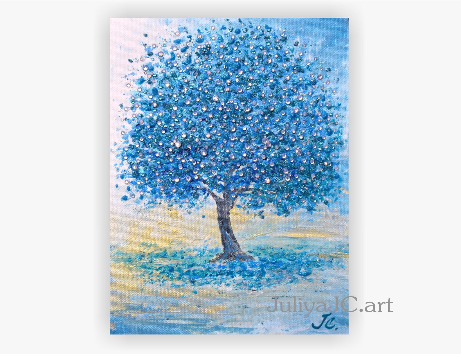 Tree Painting Original Art Blue Tree Artwork Landscape with | Etsy