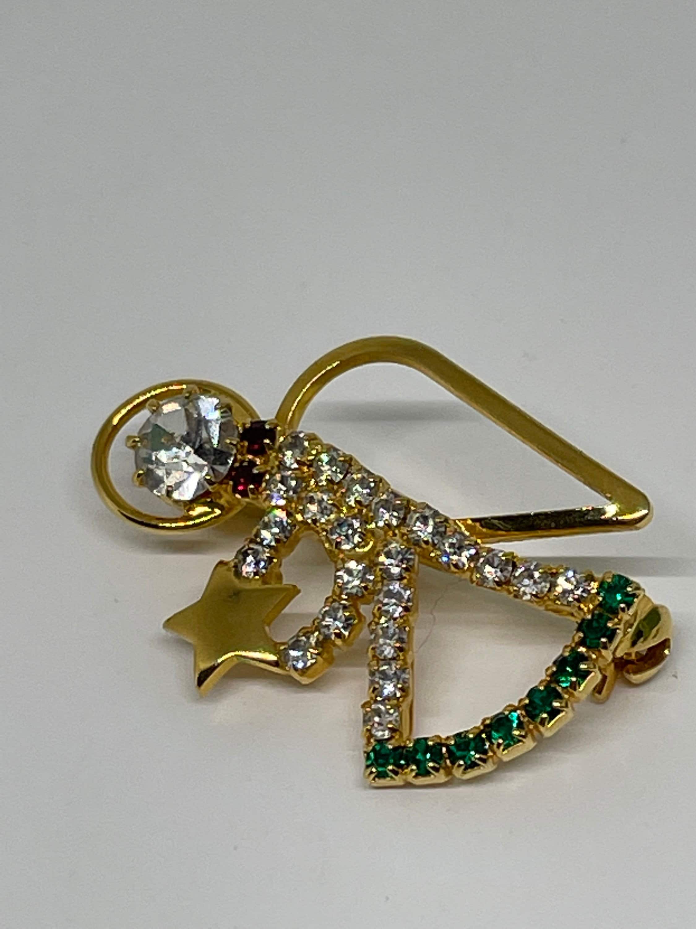Vintage Goldtone Rhinestone Angel Pin - Etsy UK