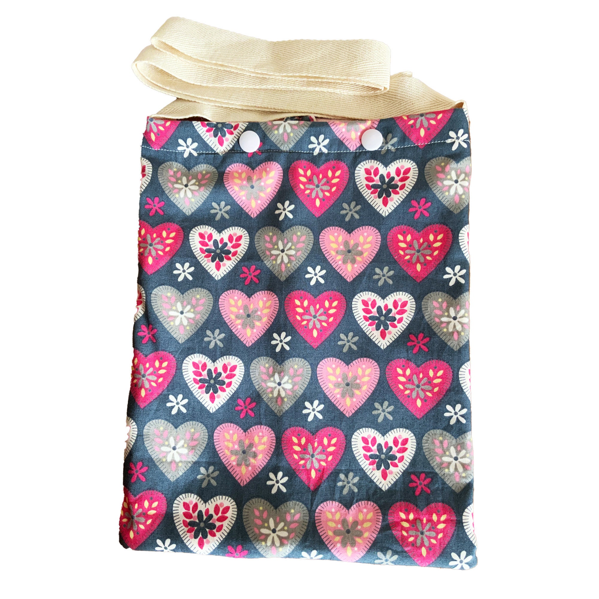 Hearts - Lined Cotton Chemo Pump Bag Approx 9"x 6" - 100ml EPIC Smart ...