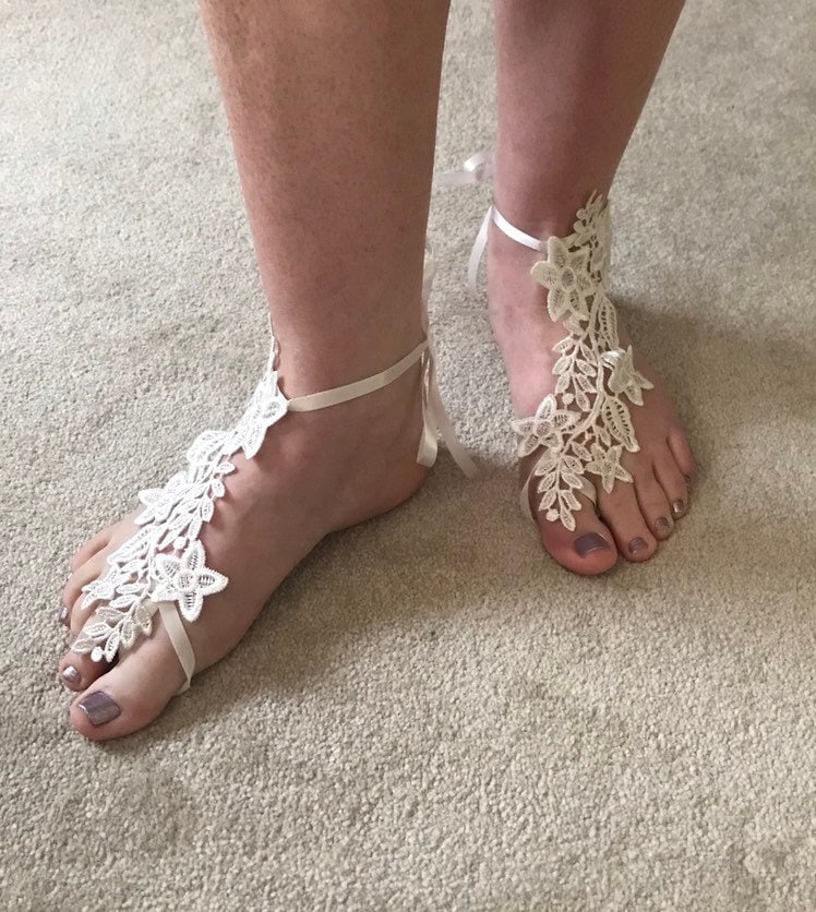 Beautiful Beach Bare Foot Lace Appliqué footwear decoration | Etsy