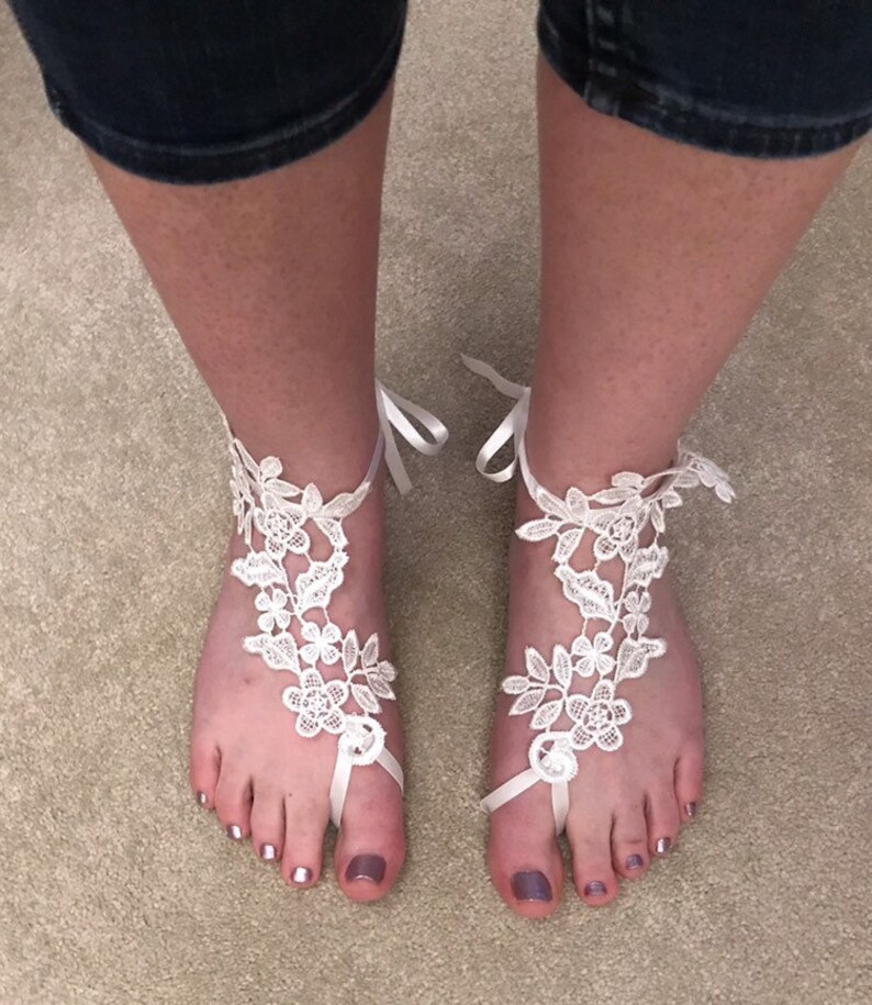Beautiful Beach Bare Foot Lace Appliqué Footwear Decoration for Brides ...