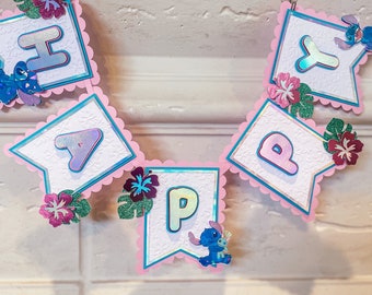 Stitch Inspired Birthday Banner, Girls Birthday Banner, Boys Birthday ...