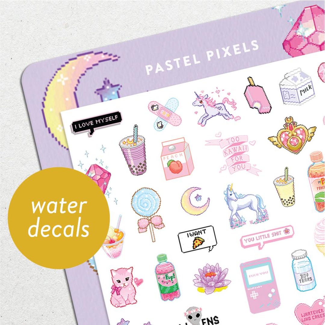 Pastel Pixel Nail Decals: Kawaii Cyberpunk Waterslide Set - Etsy