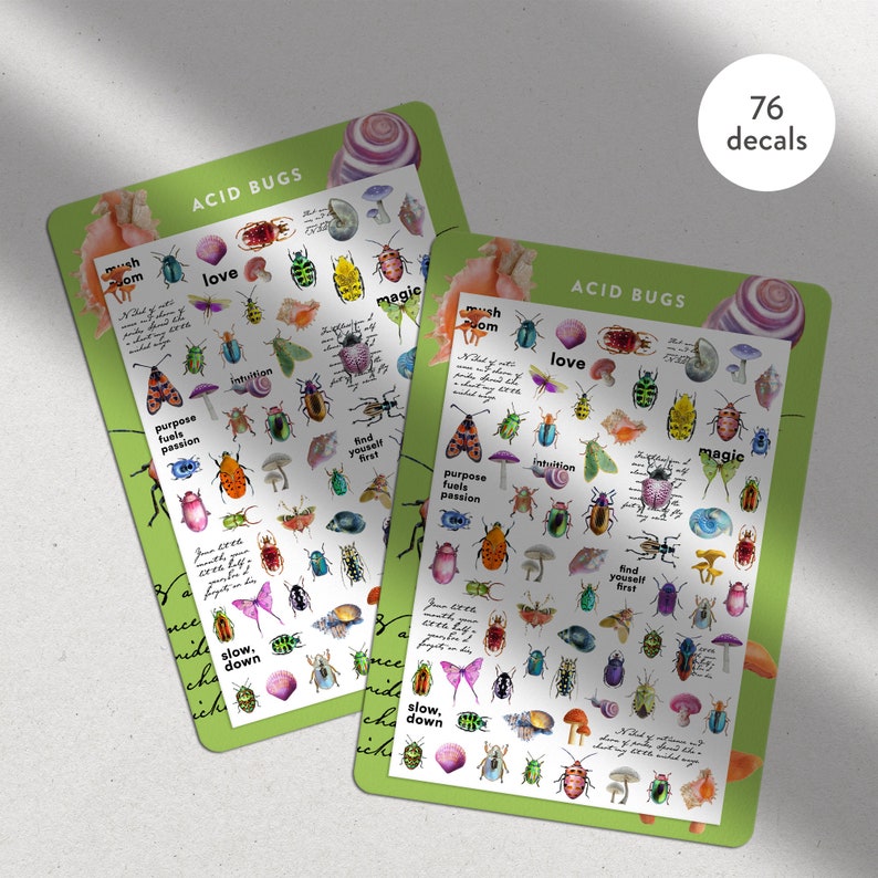 Acid Bugs Nail Decals: Vintage Mushroom & Butterfly Waterslide Nail Art ...