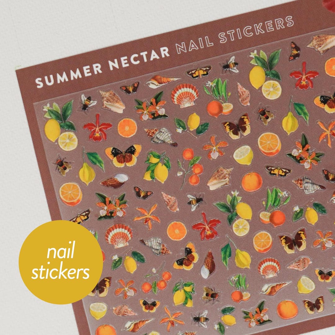Summer Nectar • Nail Stickers • Butterflies, Orchid & Lemon Seashells ...