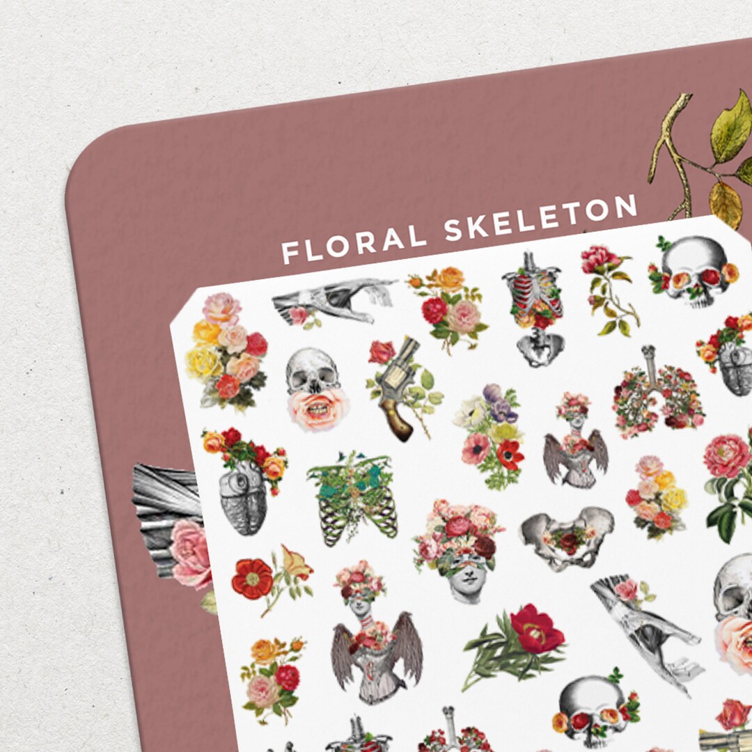 Floral Skeleton • Waterslide Nail Decal Set • Esoteric Snakes & Skulls ...