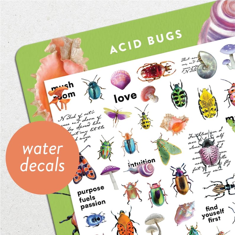 Acid Bugs Nail Decals: Vintage Mushroom & Butterfly Waterslide Nail Art ...