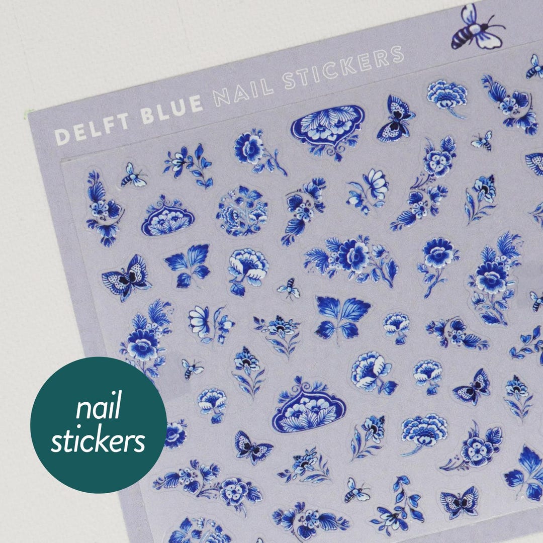 Delft Blue • Nail Stickers • Floral Ceramic & Butterfly Nail Art - Etsy