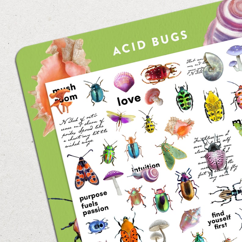 Acid Bugs Nail Decals: Vintage Mushroom & Butterfly Waterslide Nail Art ...