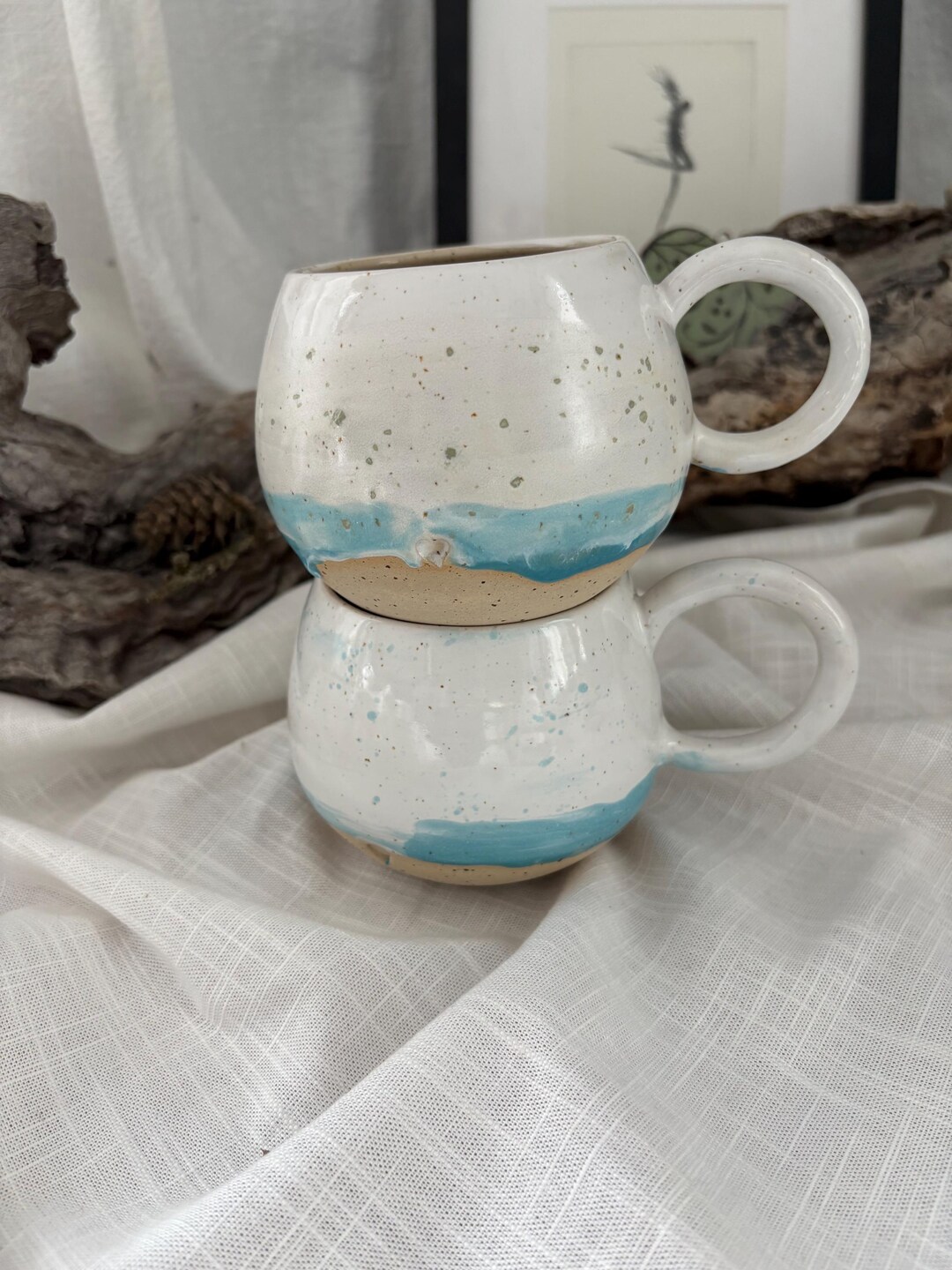 Large Ceramic Teacup With Handle and Effect Glaze – Handmade Stoneware ...