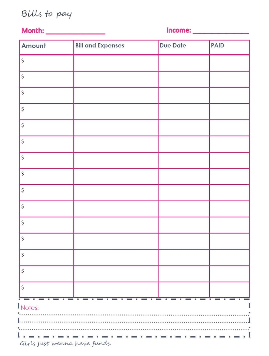 Happy Planner Classic - Bill Pay Printable - Etsy