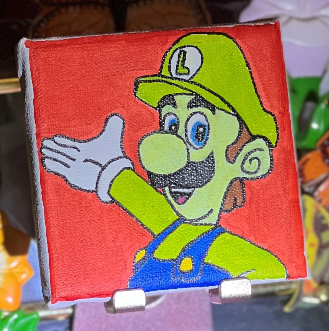 Super Mario Brothers - Luigi - Hand Drawn and Painted Canvas - Etsy