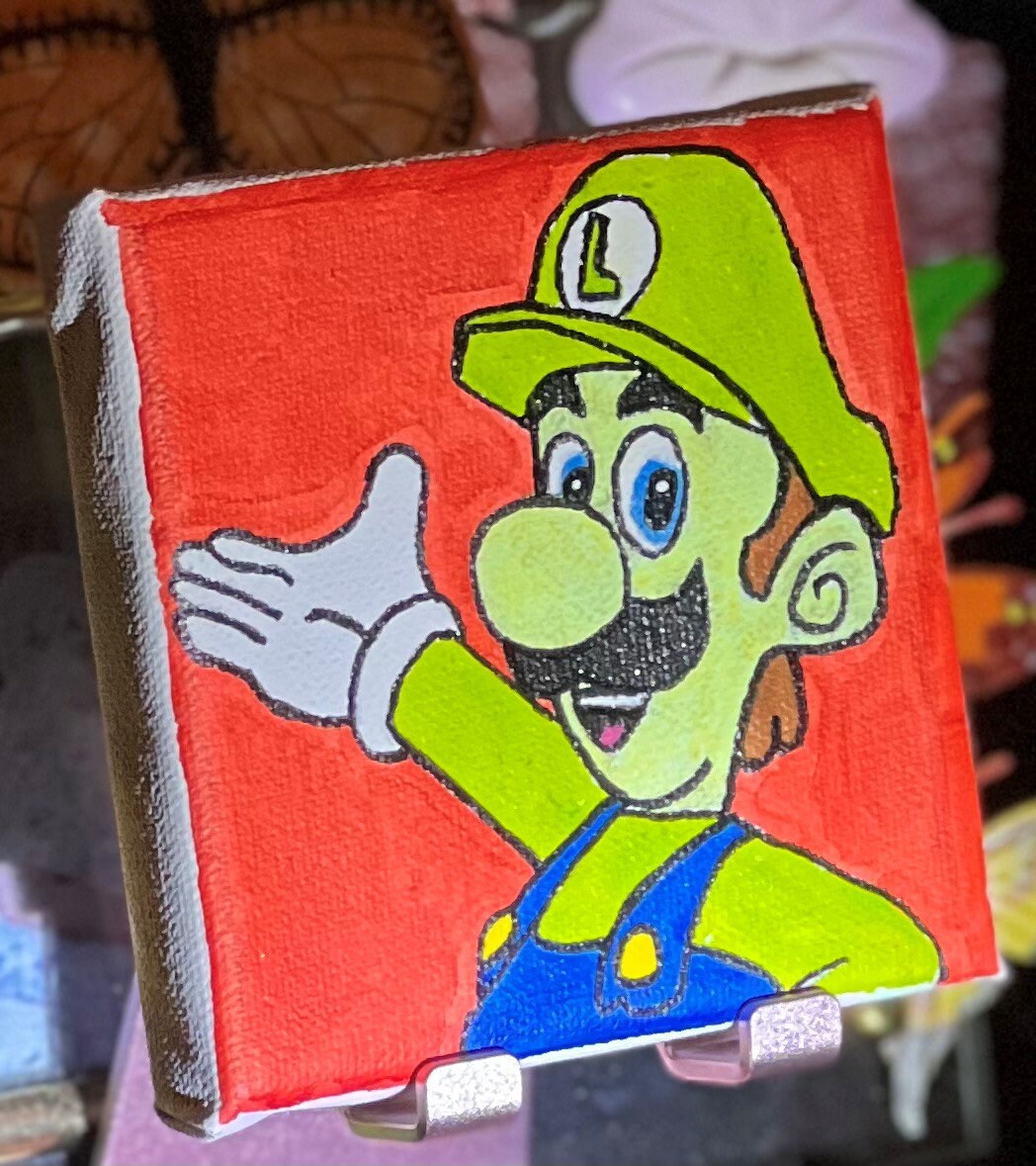 Super Mario Brothers - Luigi - Hand Drawn and Painted Canvas - Etsy