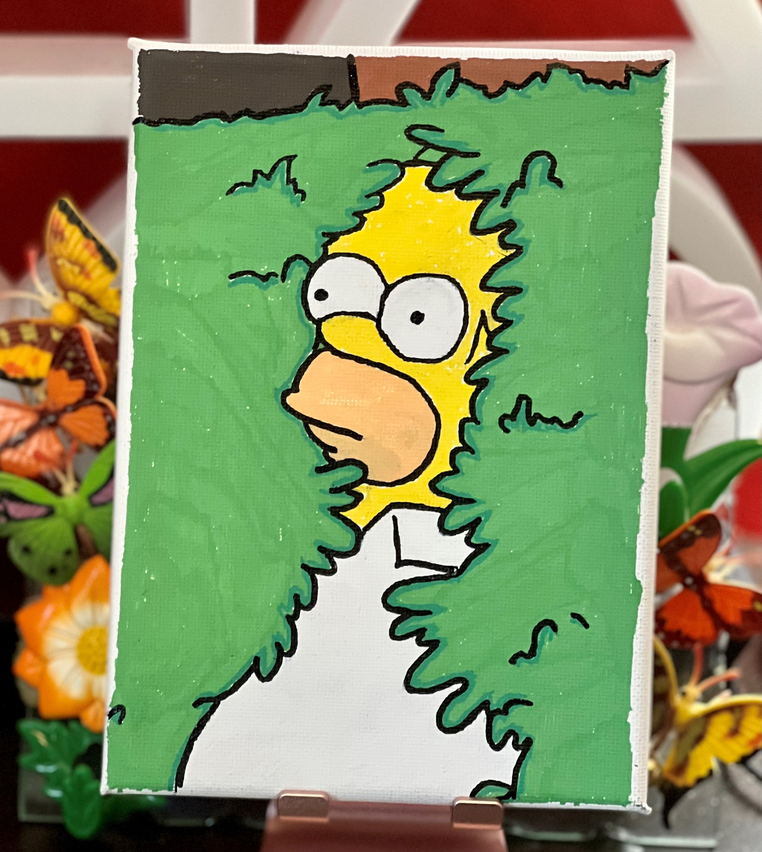 The Simpsons - Homer in the Bush - Hand Drawn and Painted Canvas - Etsy