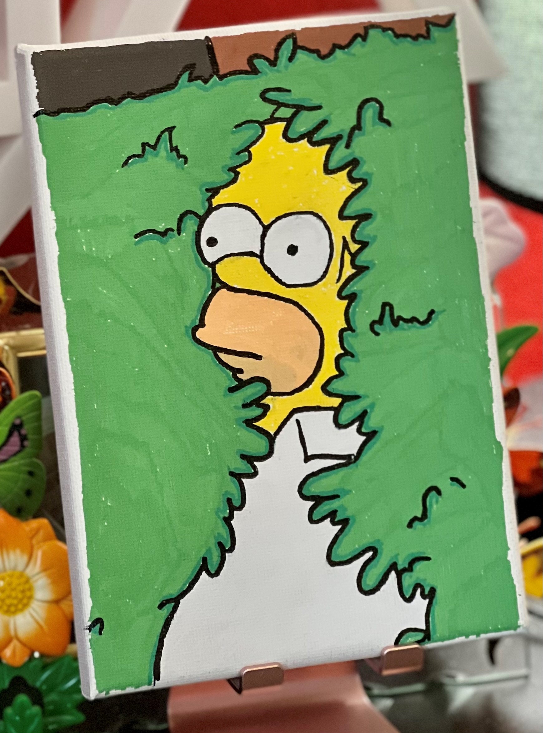 The Simpsons - Homer in the Bush - Hand Drawn and Painted Canvas - Etsy