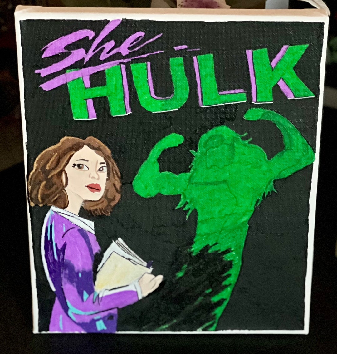 She-hulk - Hand Drawn and Painted Canvas - Etsy