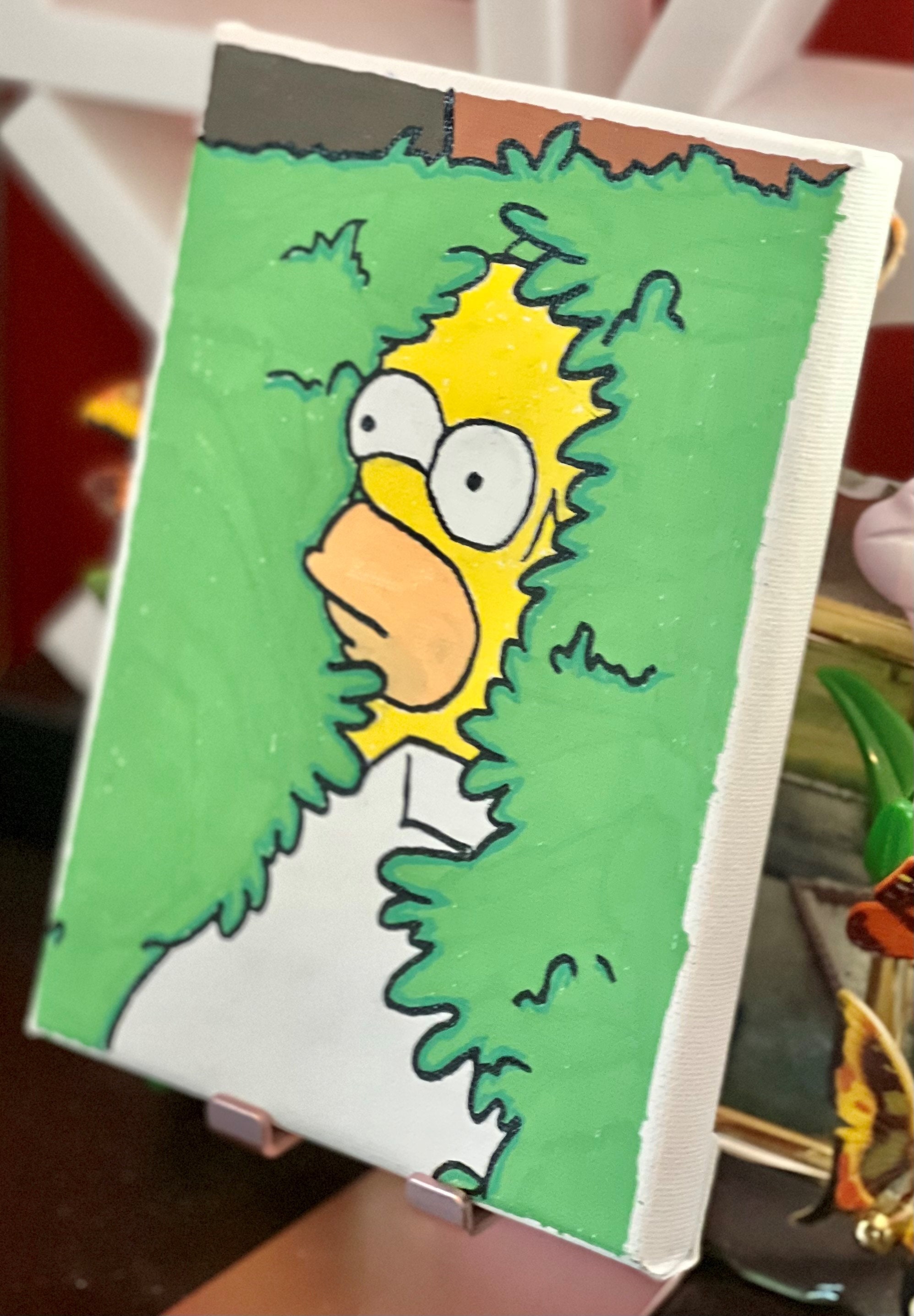 The Simpsons - Homer in the Bush - Hand Drawn and Painted Canvas - Etsy