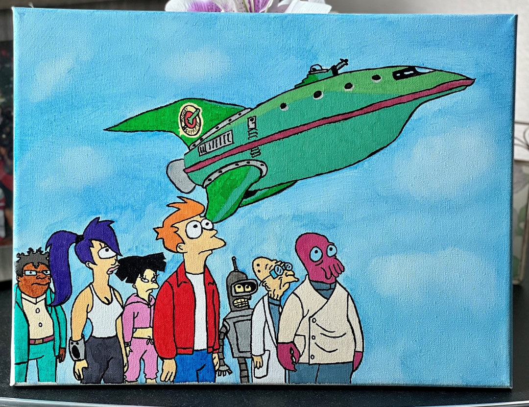 Futurama - Whole Cast & Planet Express - Hand Drawn and Painted Canvas ...